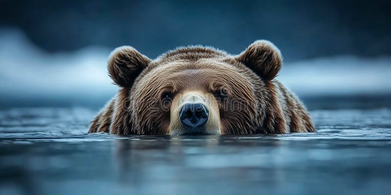 Grizzly Bear Floating and Relaxing in River. Close-up Shot Stock Image ...