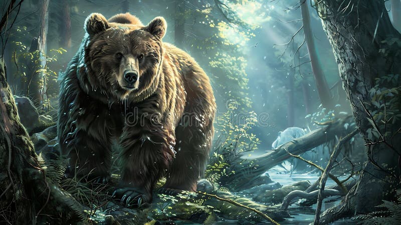 Grizzly Bear Roaming through the Dense Forest Stock Image - Image of ...
