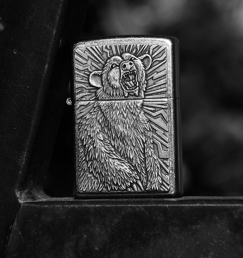 Grizzly Bear Lighter stock photo. Image of chrome, bear - 4837638
