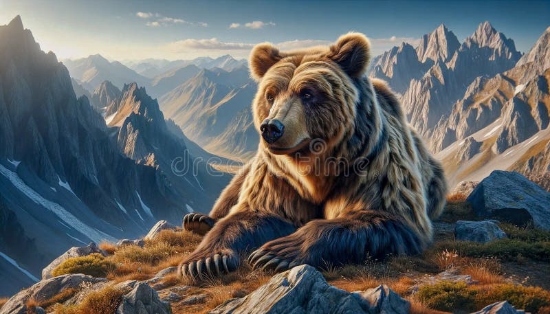 Grizzly Bear Lying on Mountain Ridge Stock Illustration - Illustration ...