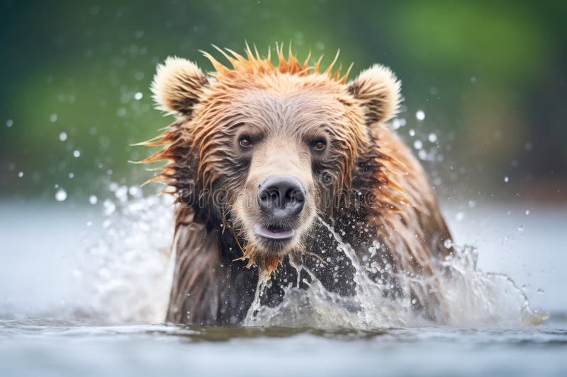 Grizzly Bear Shaking Off Water after Catching Fish Stock Illustration ...