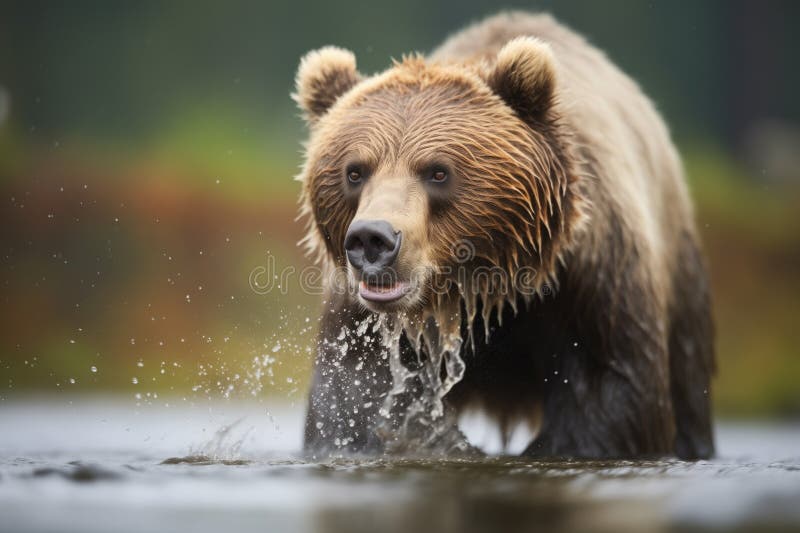 Grizzly Bear Shaking Off Water after Catching Fish Stock Illustration ...