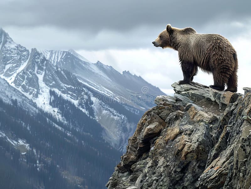 Grizzly Bear Standing on Top of Rock, Grizzly Bear Standing on Rock ...