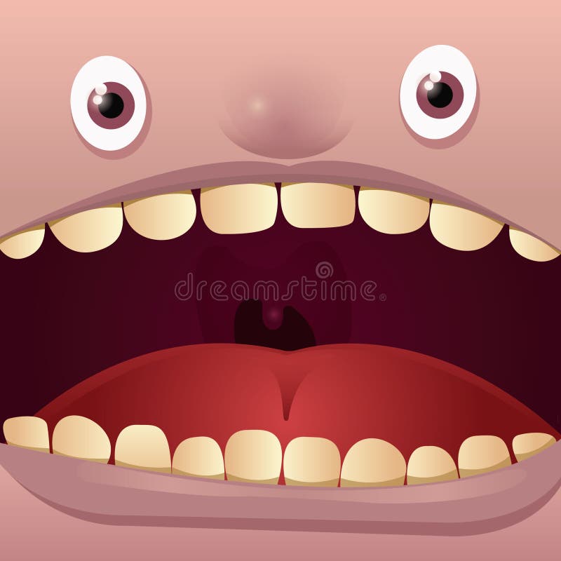 Vektorillustration Des Offenen Munds Der Karikatur Mit Einem Enormen ...