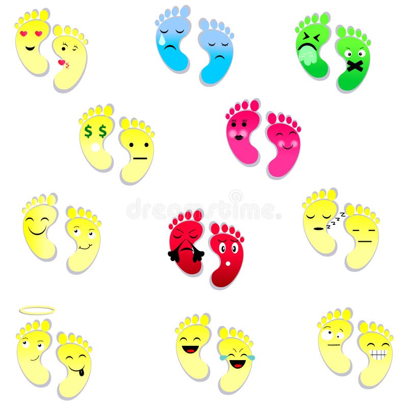Großer Satz Fuß Emoticon vektor abbildung. Illustration von zeichen ...
