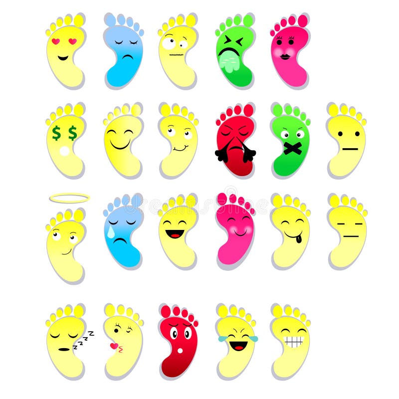 Großer Satz Fuß Emoticon vektor abbildung. Illustration von zeichen ...