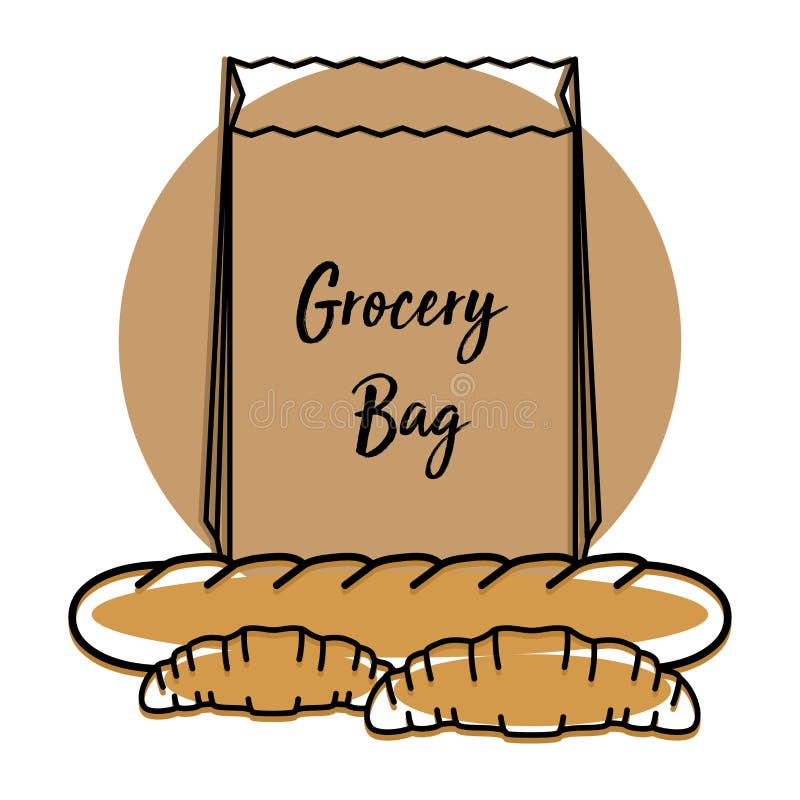 Grocery bag with bread stock vector. Illustration of clipart - 196420513