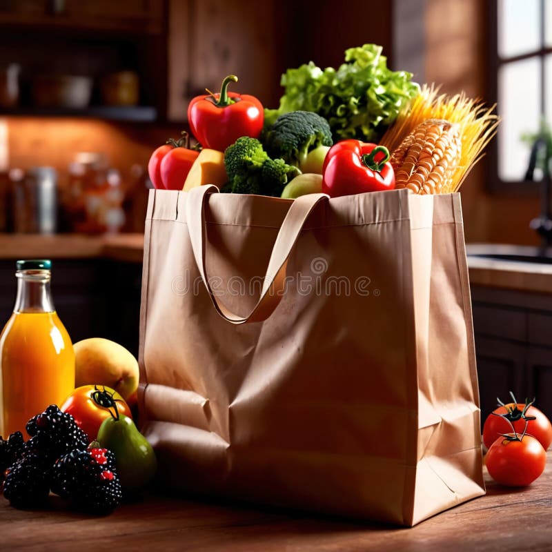 Grocery Bag Filled with Various Different Types of Food Stock ...
