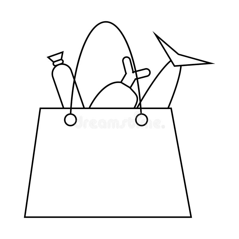 Grocery Bag with Fish and Meat Icon, Outline Style Stock Vector ...