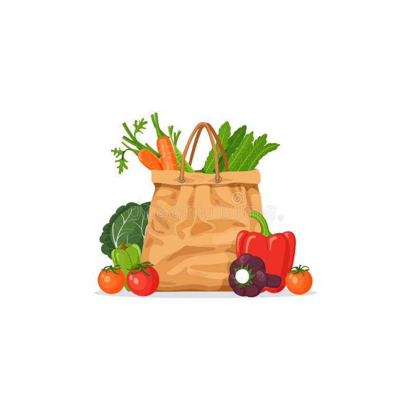 Grocery Bag with Fresh Vegetables. Vector Illustration Design Stock ...
