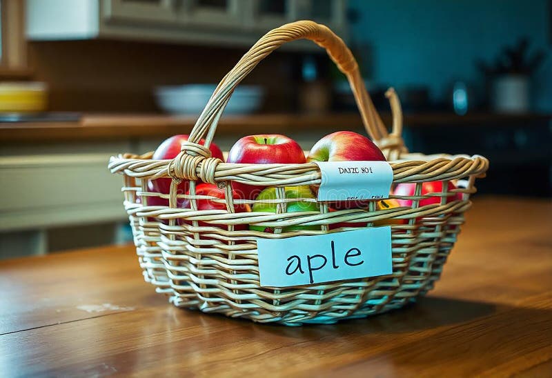 A Grocery Basket with a Handle that Says Apple on it Stock Photo ...