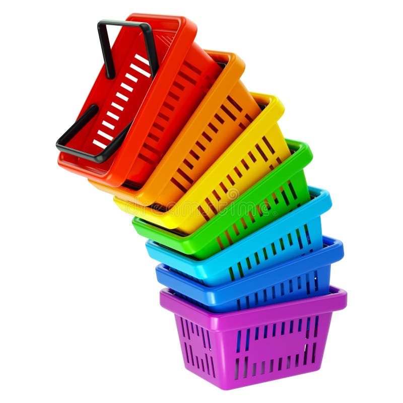Grocery Baskets Stack 3D Render Stock Image - Illustration of shop ...