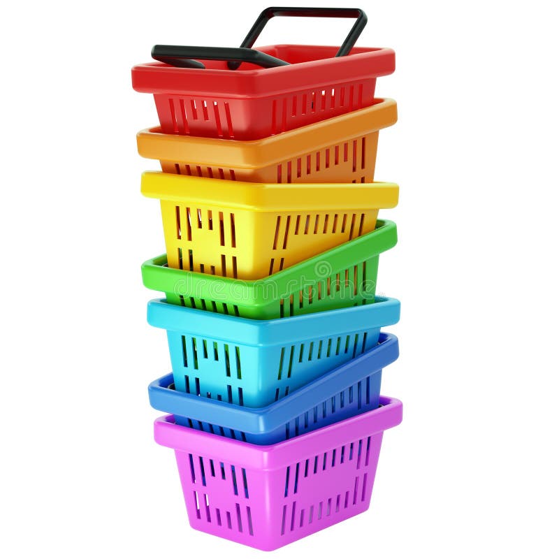 Grocery Baskets Stack 3D Render Stock Photo - Illustration of element ...