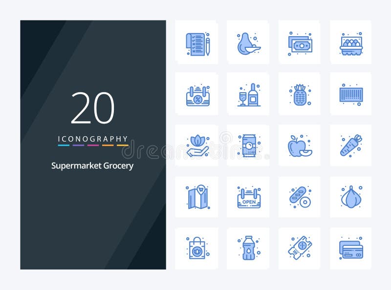 20 Grocery Blue Color Icon for Presentation. Vector Icons Illustration ...