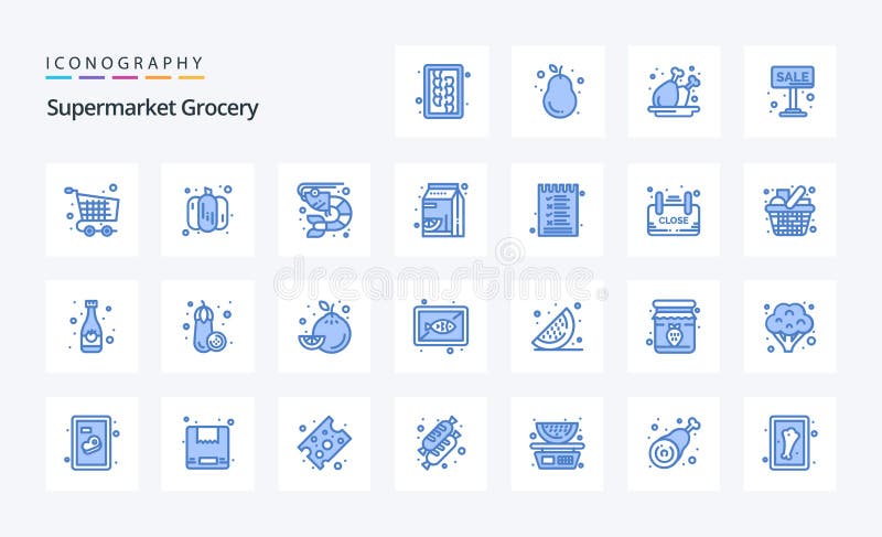 25 Grocery Blue icon pack stock vector. Illustration of shop - 264522468
