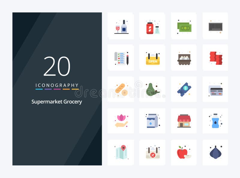 20 Grocery Flat Color Icon for Presentation Stock Vector - Illustration ...