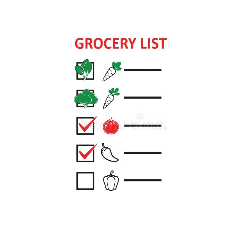 Grocery List Checklist Vegetables Icons Red Green Image 1 Stock Vector ...