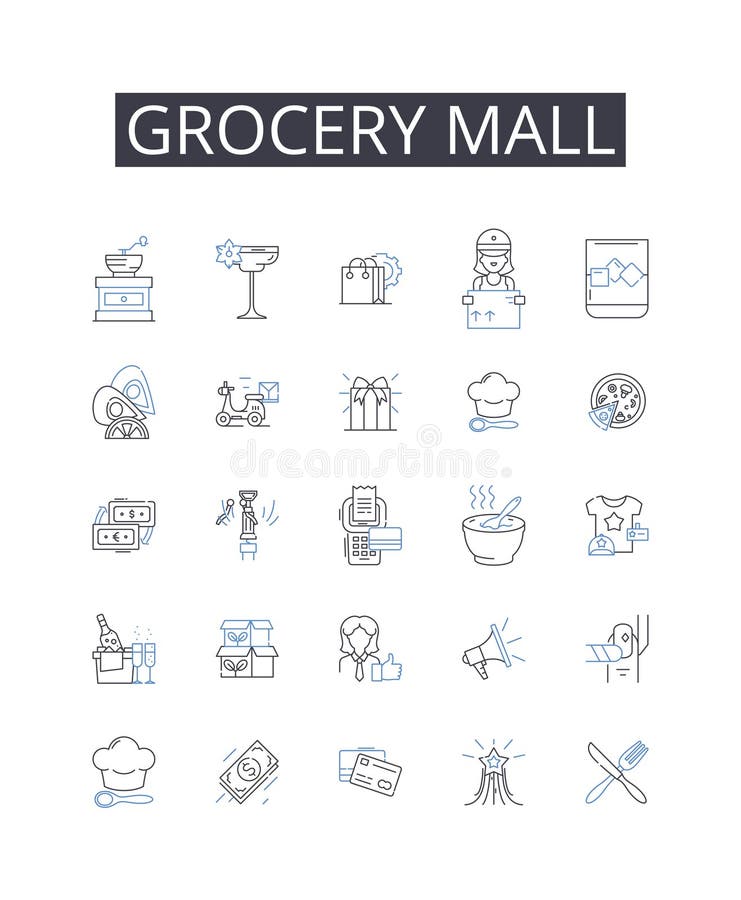 Grocery Mall Line Icons Collection. Enthusiastic, Loyal, Devoted, Committed, Dedicated ...