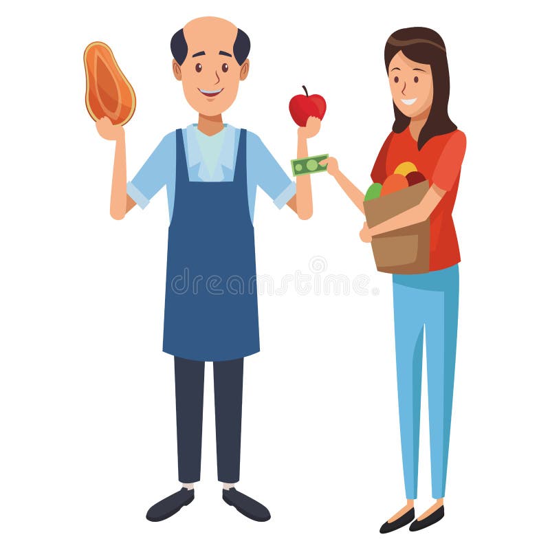 Grocery man cartoon stock vector. Illustration of papaya - 138677609