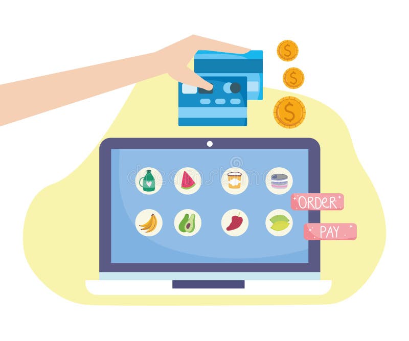Grocery online payment stock vector. Illustration of shopping - 213857309