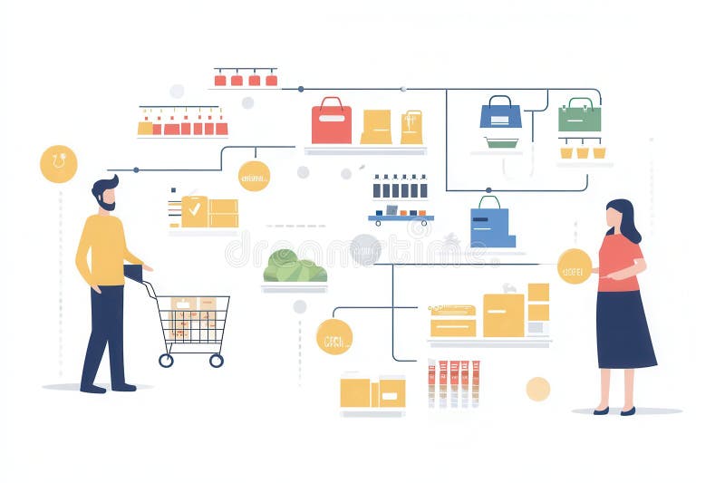 Grocery Order Flow Illustration Detailing Selection, Checkout ...