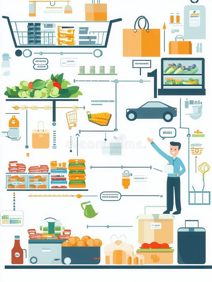 Grocery Order Flow Infographic Showing Selection, Checkout, Packaging ...