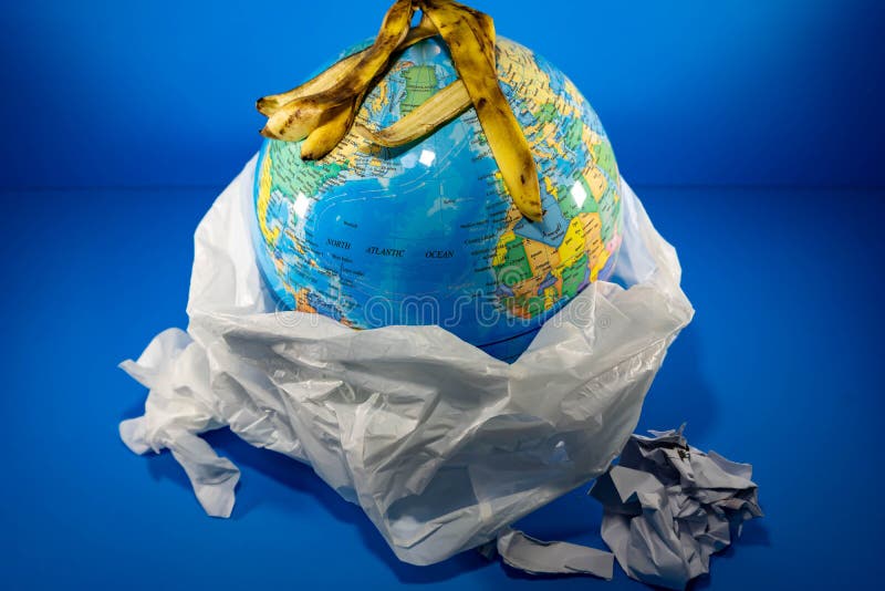 Earth Inside a Plastic and Some Garbage. Earth is Being Destroyed ...