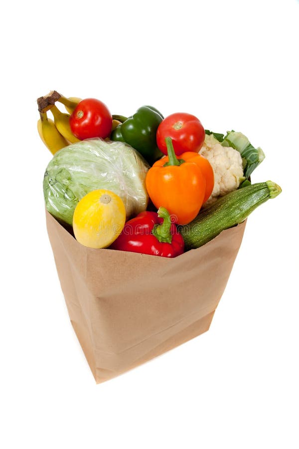Grocery Sack Full of Vegetables on White Stock Photo - Image of orange ...