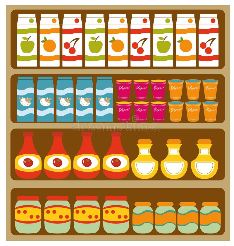 Grocery shelves stock illustration. Illustration of mayonnaise - 25261344