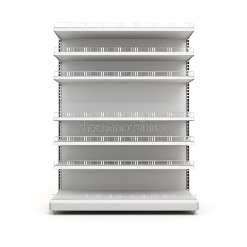 Shelves Front View on White Background. 3d Rendering Stock Illustration ...