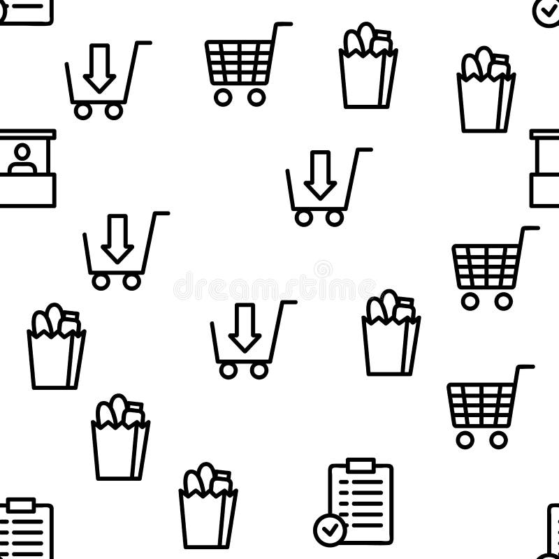 Grocery Shop Vector Seamless Pattern Stock Vector - Illustration of ...