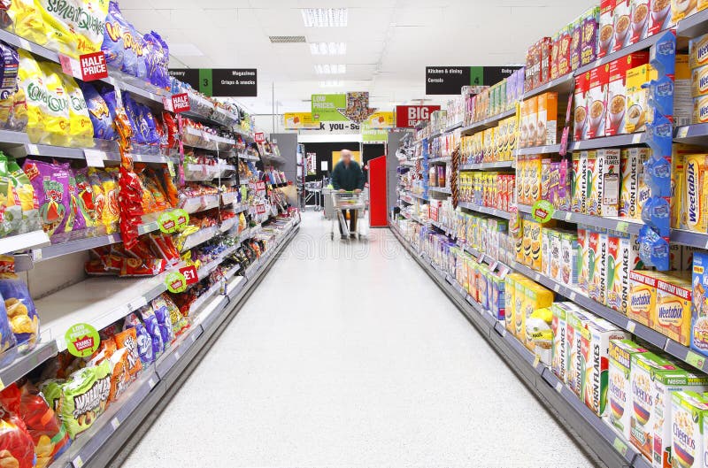 Grocery shopping aisle editorial stock image. Image of trolley - 20293294