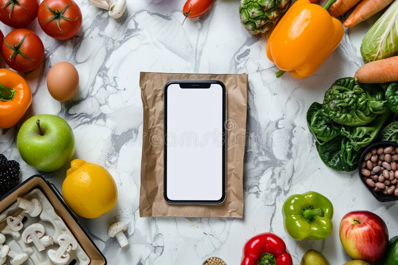 Grocery Shopping App on a White Background Stock Illustration ...