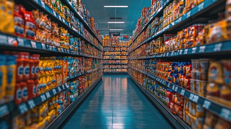 Grocery Store Aisle Filled Colorful Packaged Goods Snacks Stock Photos ...