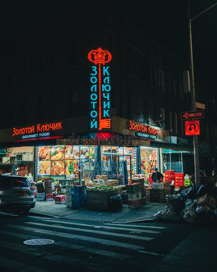 Grocery Store in Brighton Beach at Night, Brooklyn, New York Editorial ...