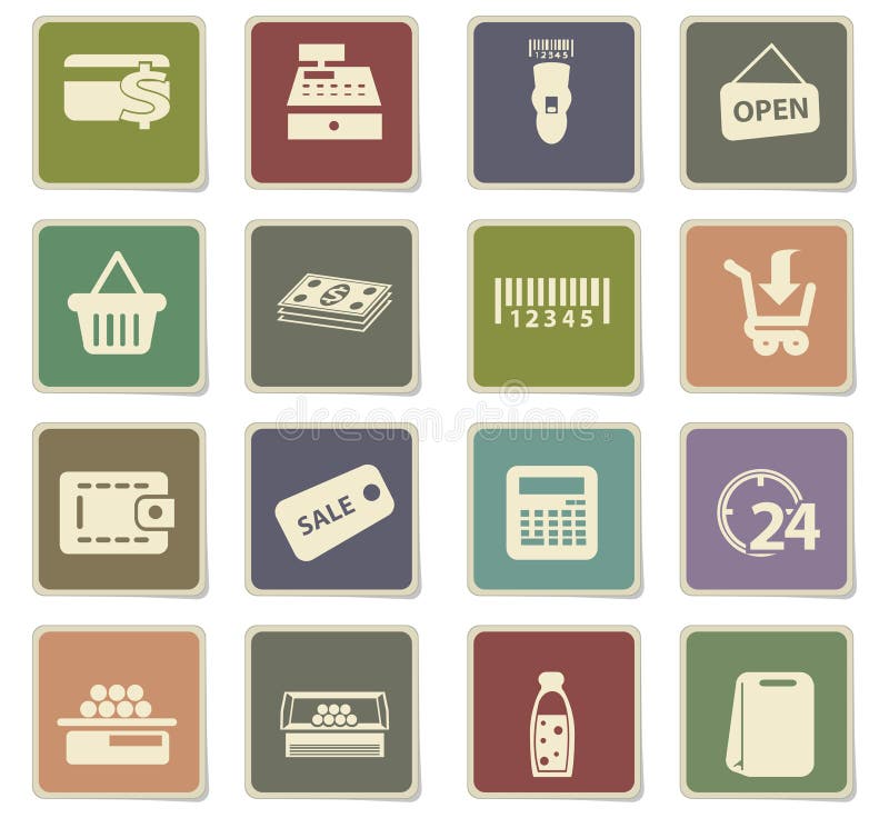 Grocery store icon set stock illustration. Illustration of clock - 89865594