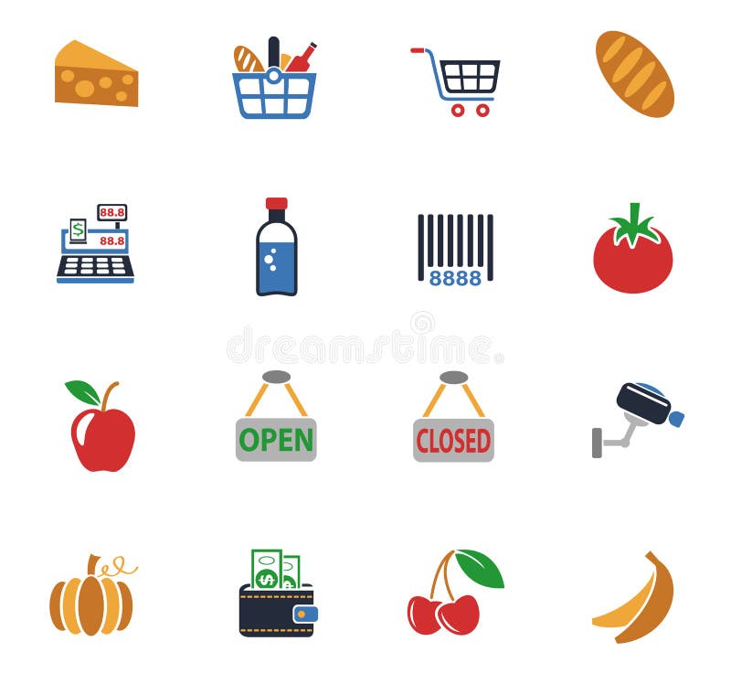 Grocery store icon set stock vector. Illustration of cart - 88090204
