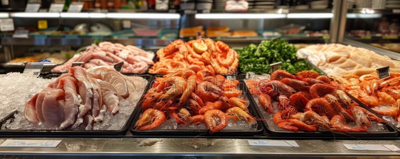 A Grocery Store Seafood Section with Fresh Fish, Shrimp, and Shellfish ...