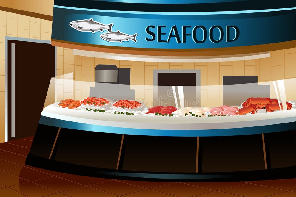Grocery Store: Seafood Section Stock Vector - Illustration of vector ...