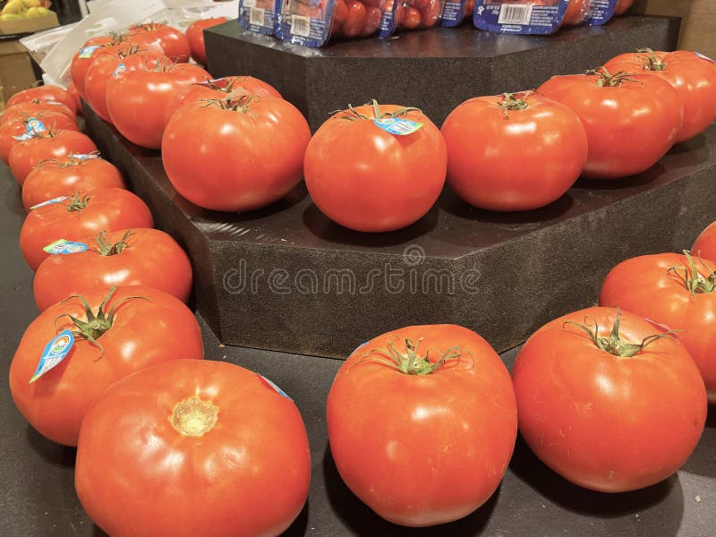 Grocery Store Tomatoes on a Display Stock Photo - Image of italian ...