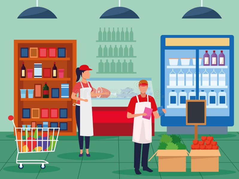 Grocery Stores with People Characters Stock Vector - Illustration of ...
