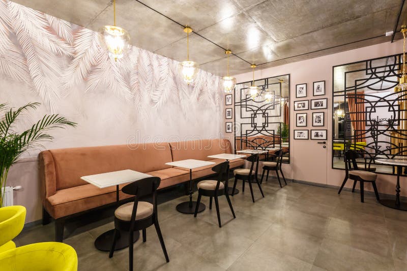 GRODNO, BELARUS - DECEMBER, 2018: Inside Interior in Small Modern Pub ...