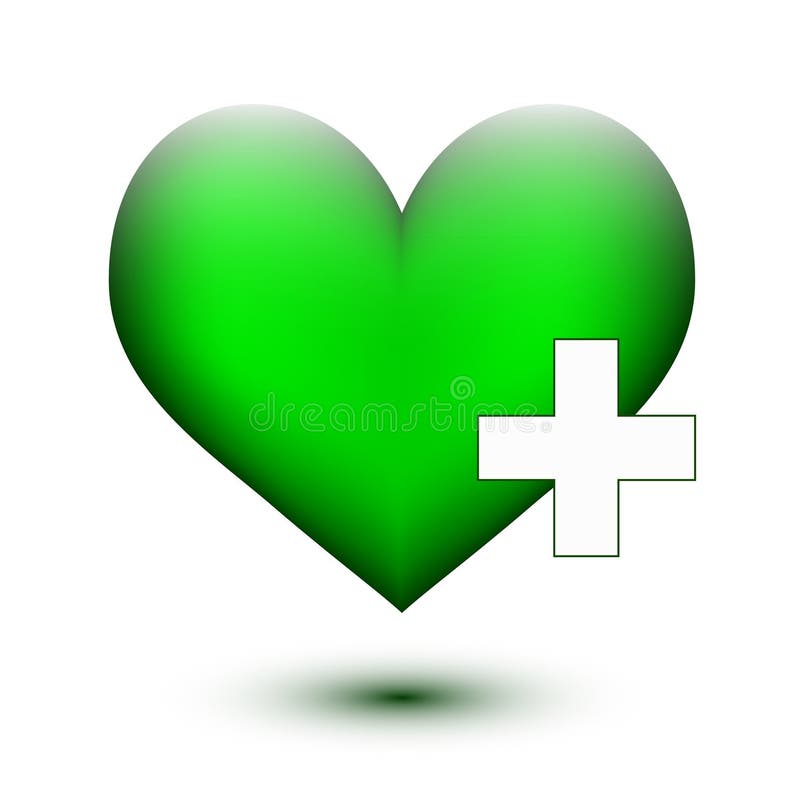 Groen hart met wit plus vector illustratie. Illustration of liefde ...