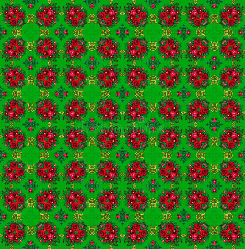 Groen-rood etnisch patroon stock illustratie. Illustration of ...