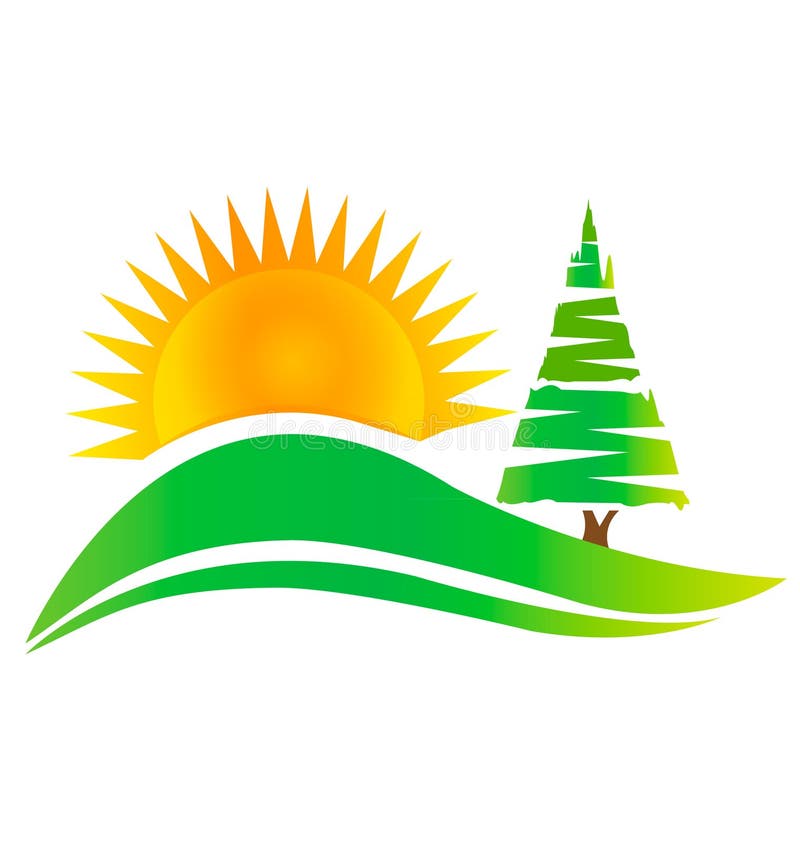 Groene Boom - Heuvels En Zonembleem Vector Illustratie - Illustration ...