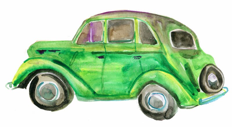 Gele Auto, Jong Geitje`s Tekening Door Potlood Stock Illustratie ...