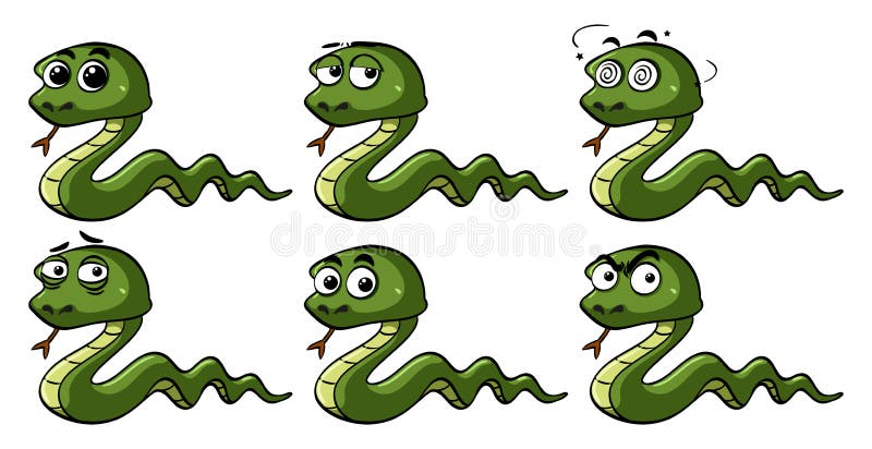 Groene Slangen Met Verschillende Emoties Vector Illustratie ...