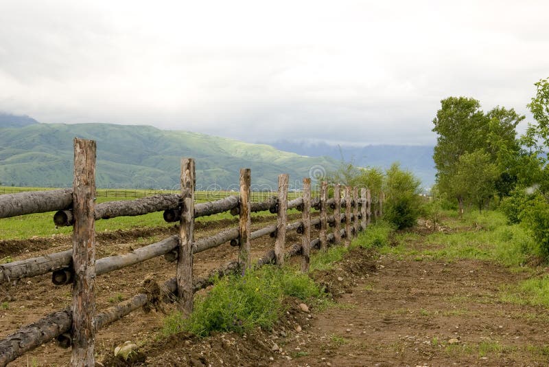Groen Grasland En Hek in De Bergen Stock Foto - Image of niemand ...