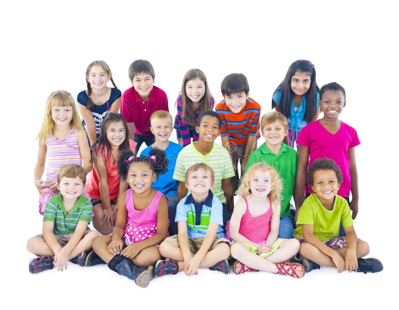 Groep Diverse Kinderen Op Witte Achtergrond Stock Afbeelding - Image of ...