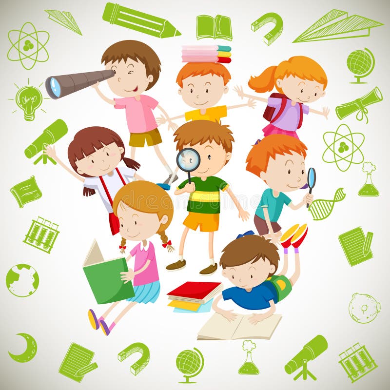 Groep En Kinderen Die Lezen Leren Vector Illustratie - Illustration of ...